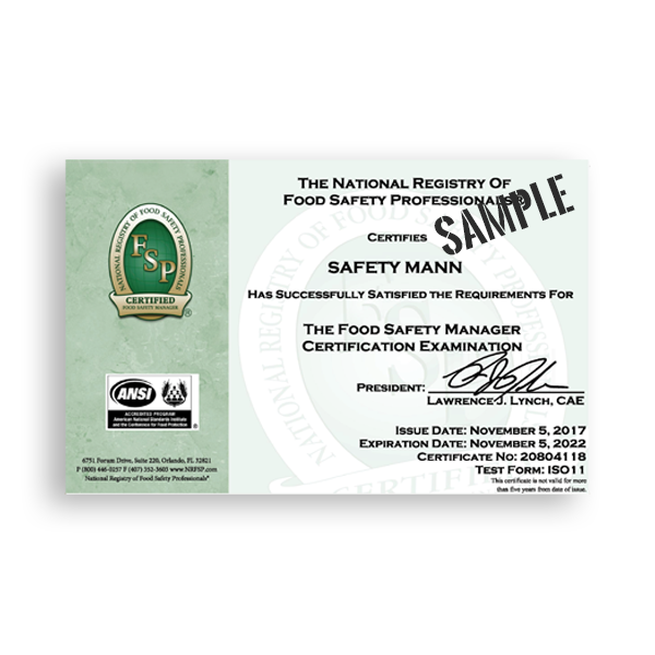 Manager Food Safety Certificate Reprint NRFSP Manager Food Safety Certificate Reprint NRFSP
