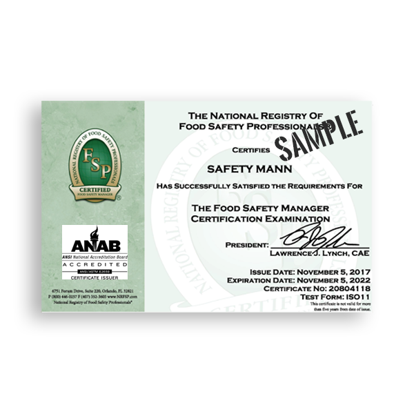 Manager Food Safety Certificate Reprint NRFSP